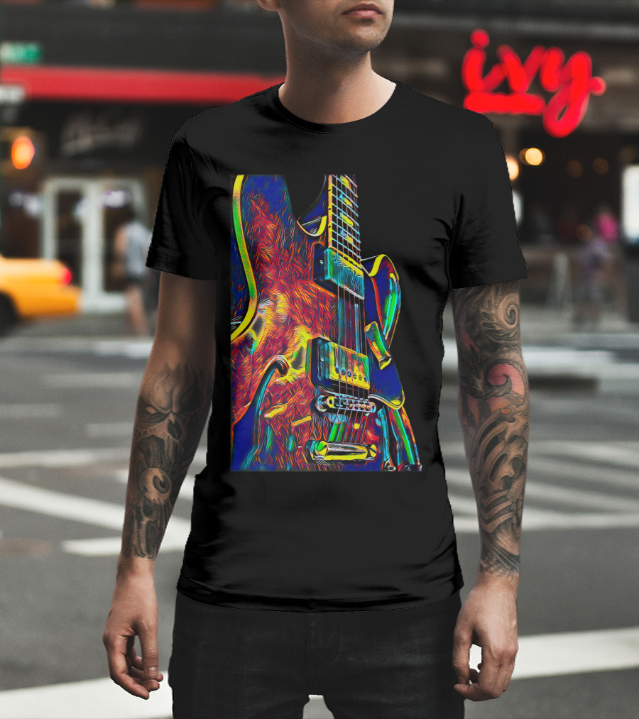 Electric Guitar Psychedelic Color Art Musician T-Shirt