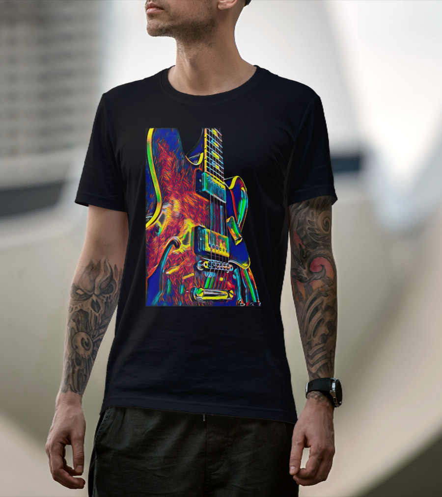 Electric Guitar Psychedelic Color Art Musician T-Shirt