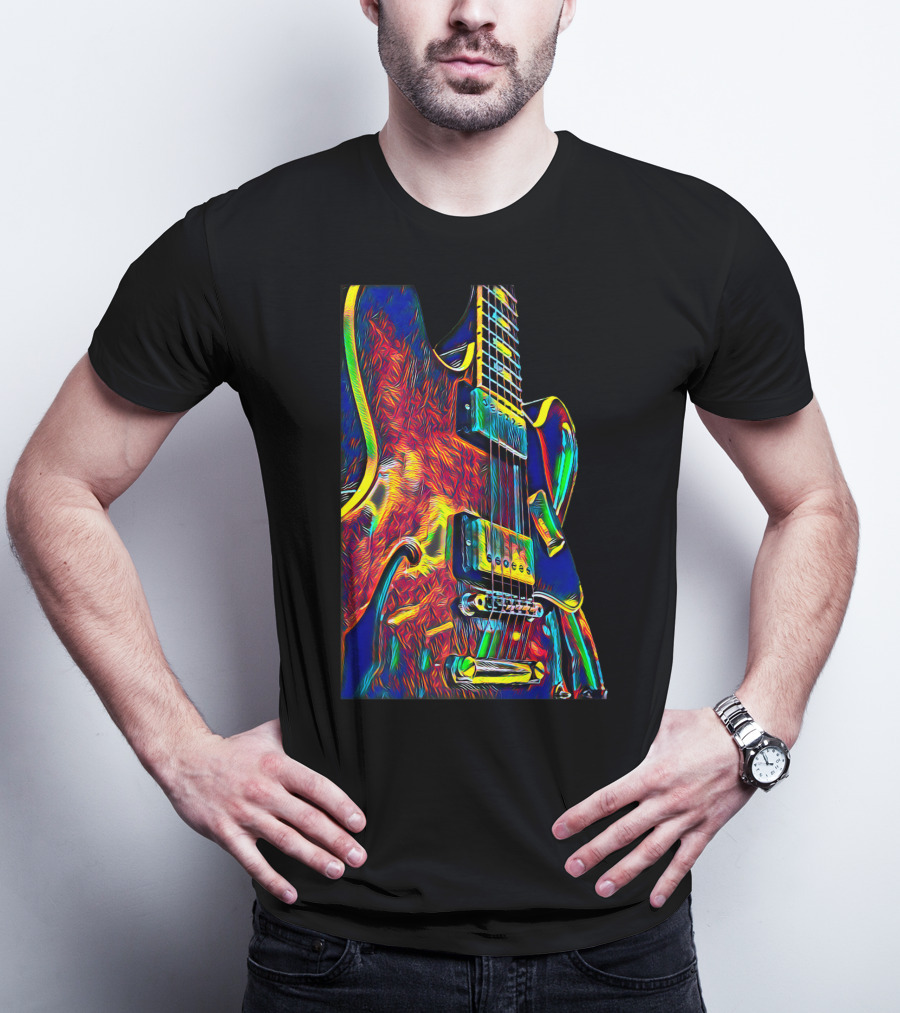 Electric Guitar Psychedelic Color Art Musician T-Shirt