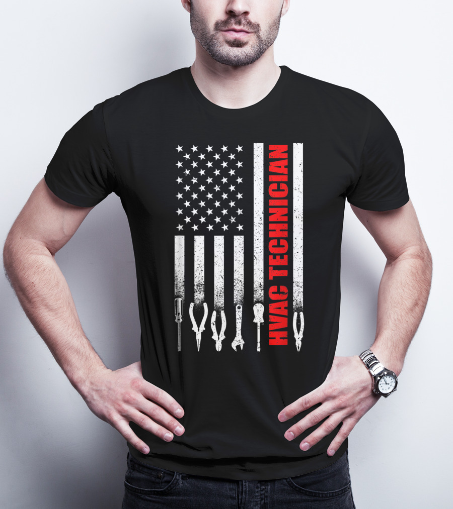 Hvac Technician American Flag With Tools T-Shirt