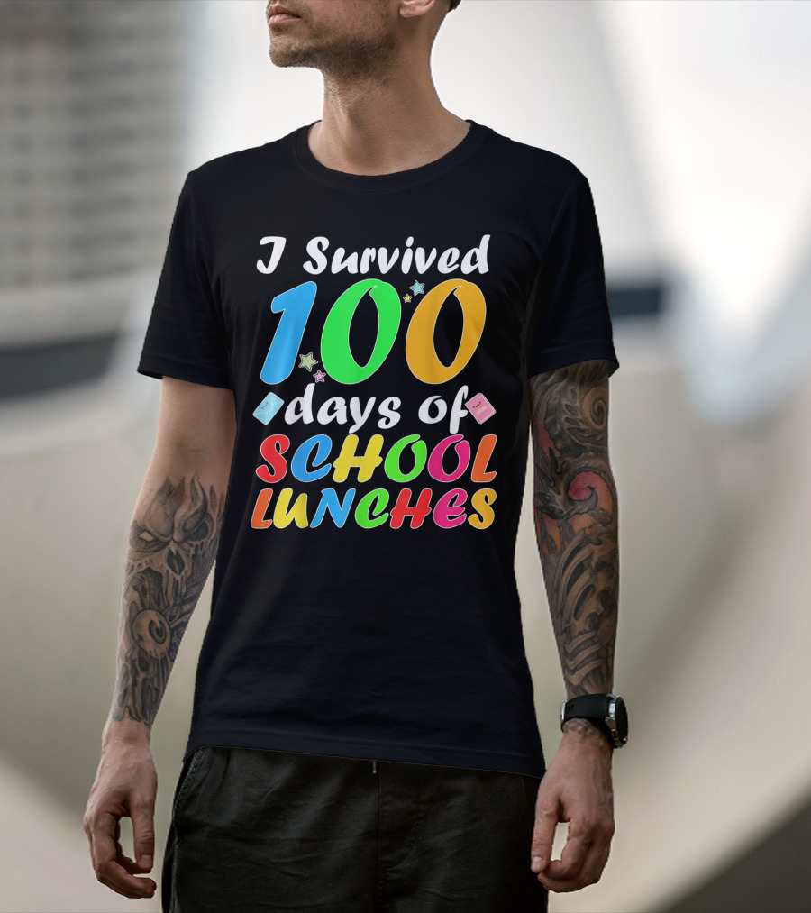 I Survived 100 Days Of School Lunches Colorful Stars And Playful Faces T-Shirt