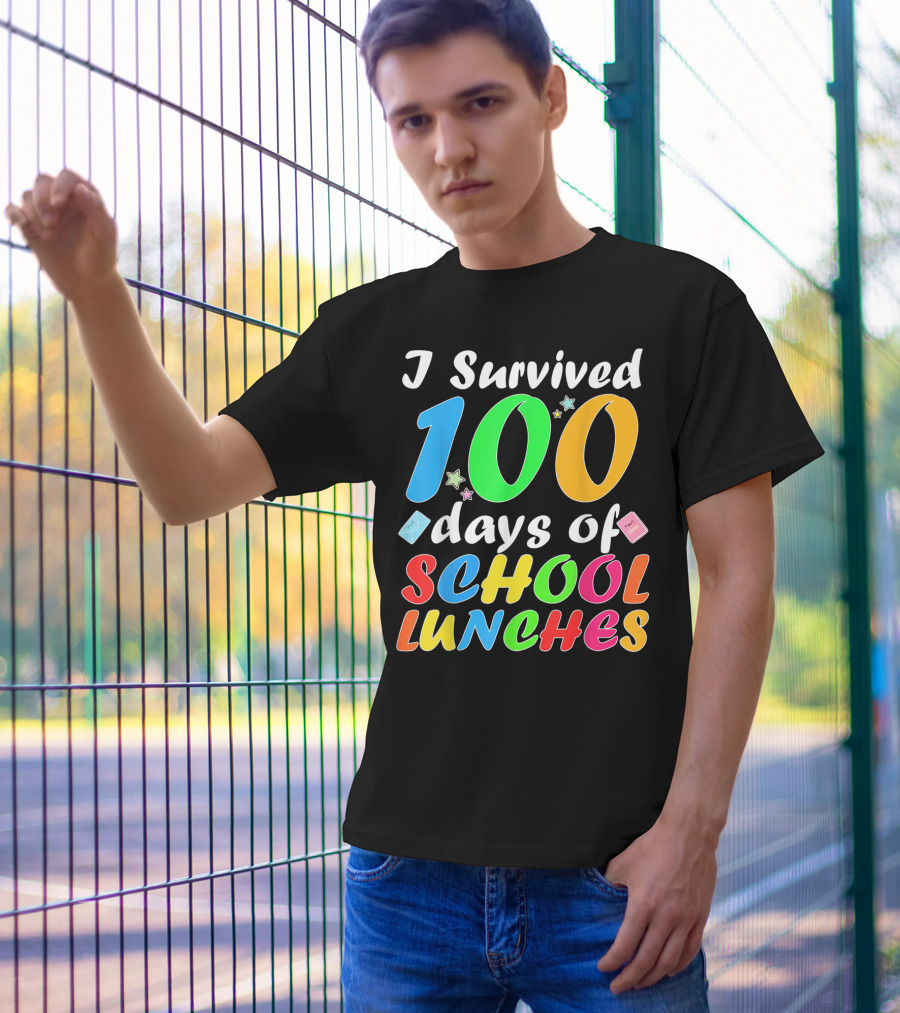 I Survived 100 Days Of School Lunches Colorful Stars And Playful Faces T-Shirt