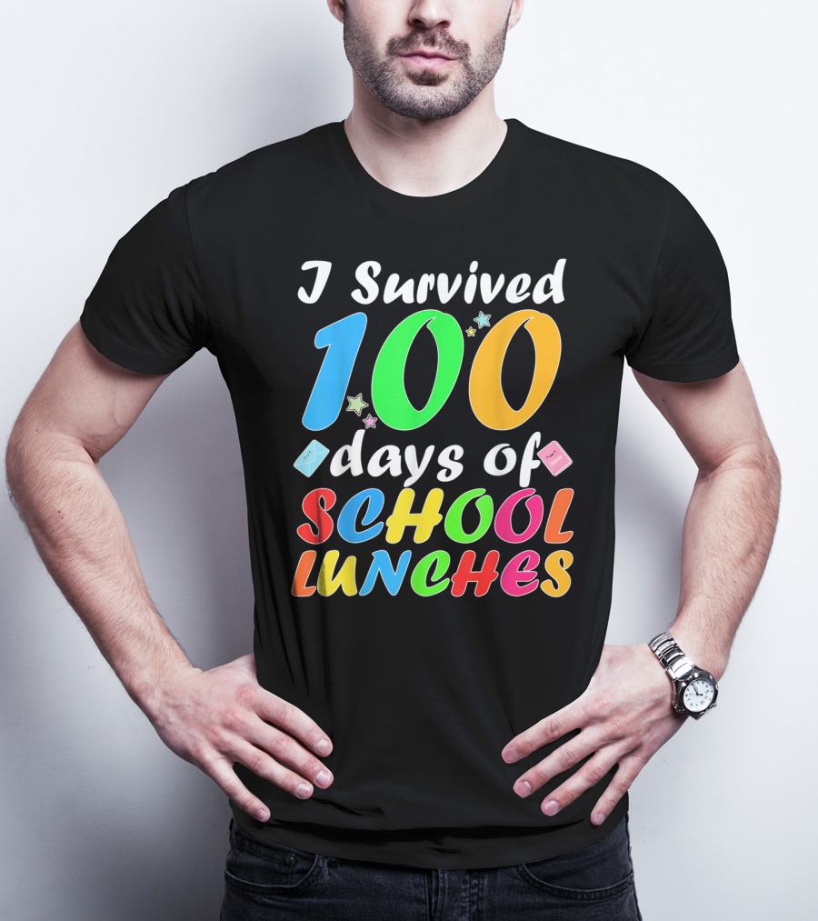 I Survived 100 Days Of School Lunches Colorful Stars And Playful Faces T-Shirt