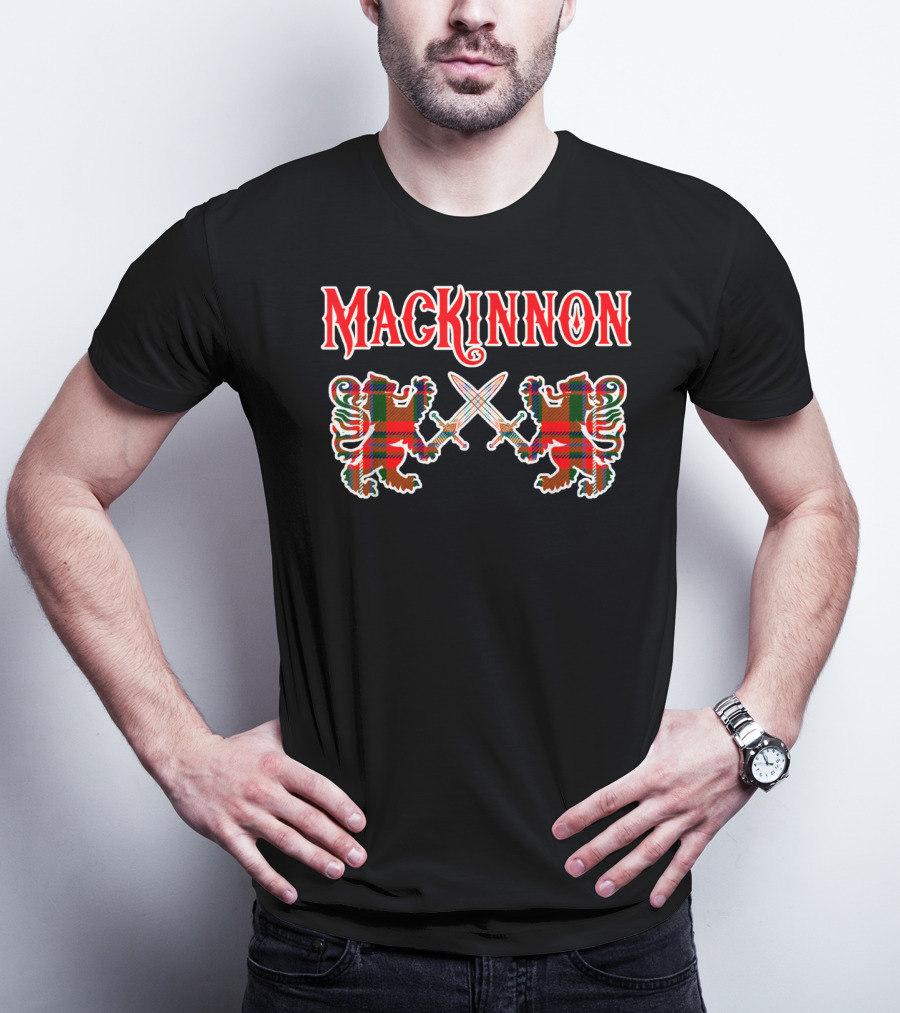 Mackinnon Scottish Clan Tartan Lions And Swords T-Shirt