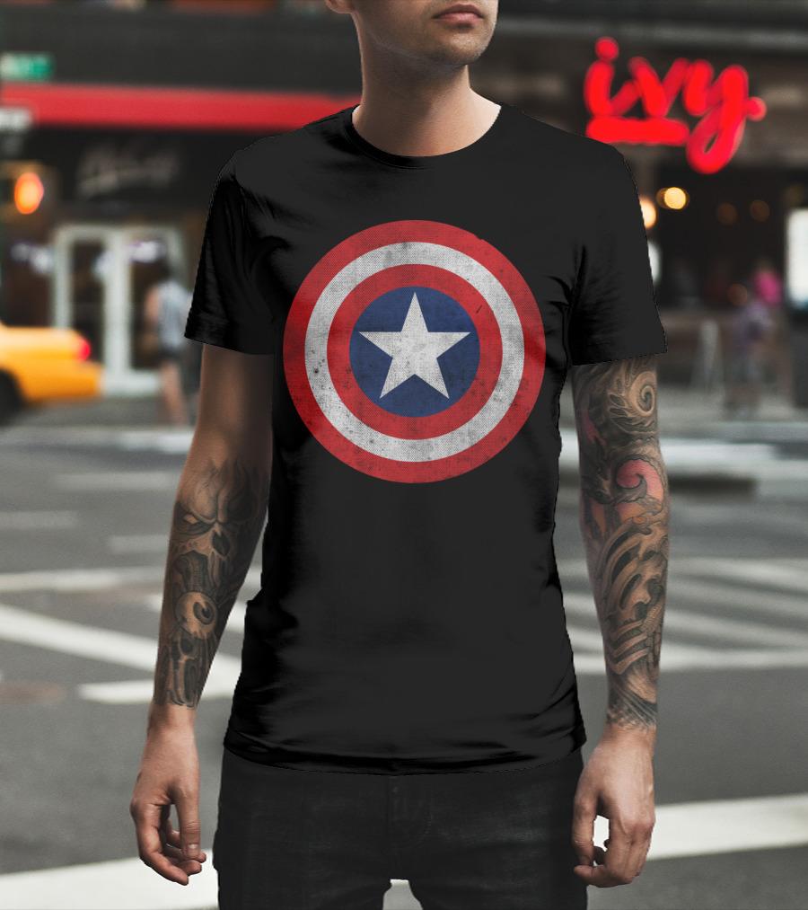 Marvel Captain America Classic Shield Iconic Symbol Red White Blue T-Shirt
