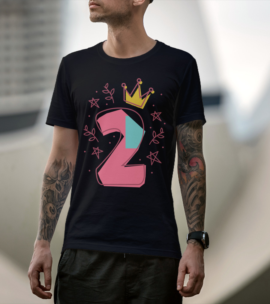 Princess 2Nd Birthday For Two Years Old With Crown And Stars T-Shirt