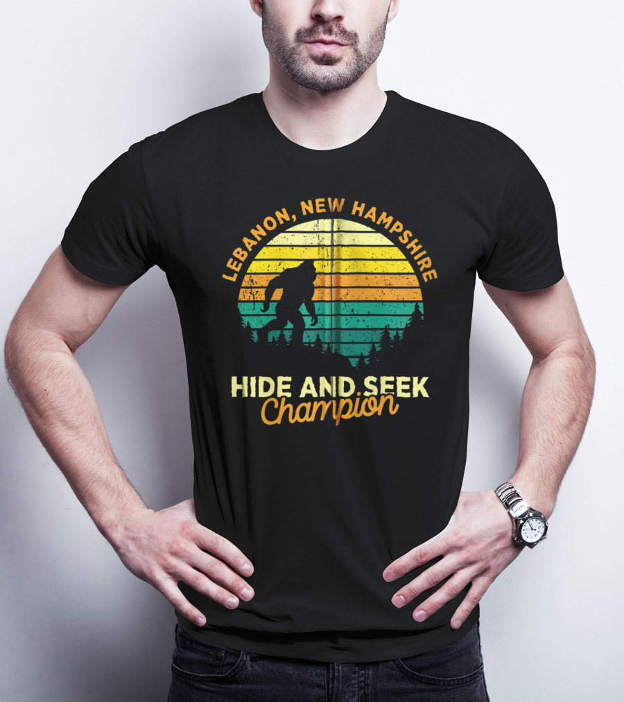 Lebanon New Hampshire Bigfoot Hide And Seek Champion Retro Sunset T-Shirt