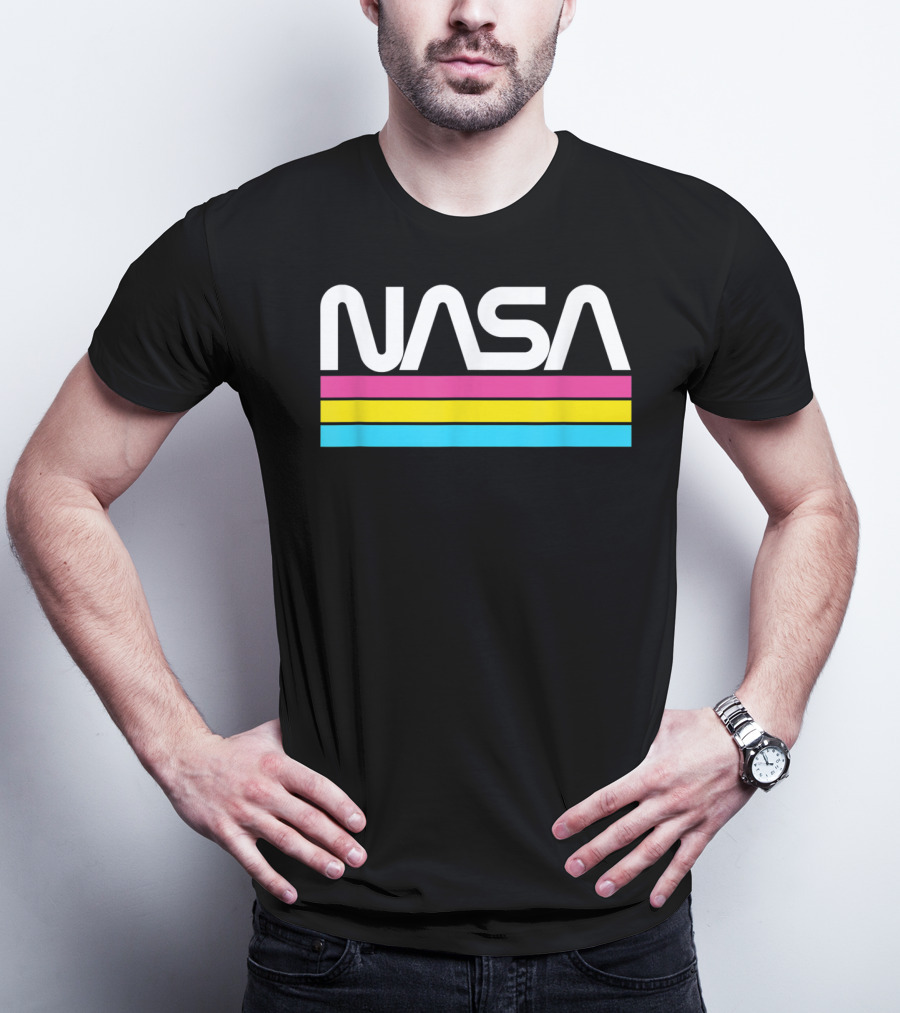 NASA Retro Style Classic Worm Logo Stripe T-Shirt