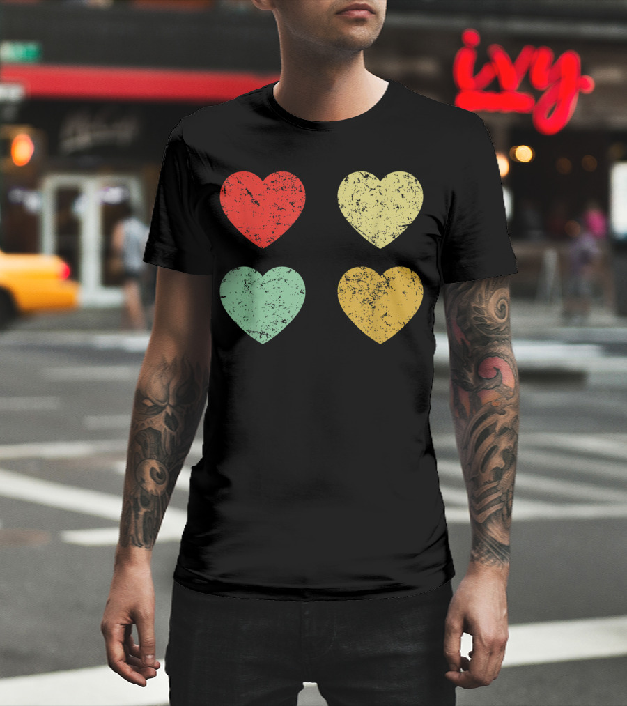 Retro Vintage Grunge Hearts Valentines Day T-Shirt