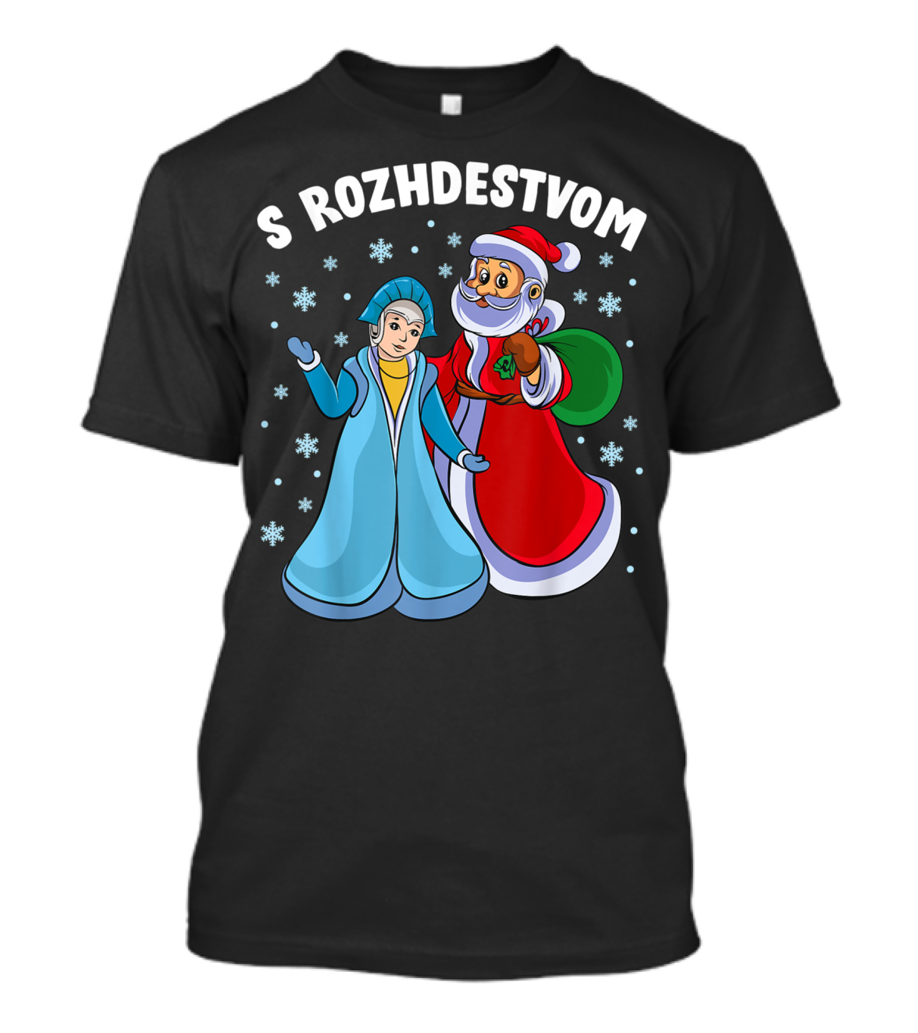 S Rozhdestvom Russian Orthodox Christmas Cartoon Characters Snowflakes T-Shirt