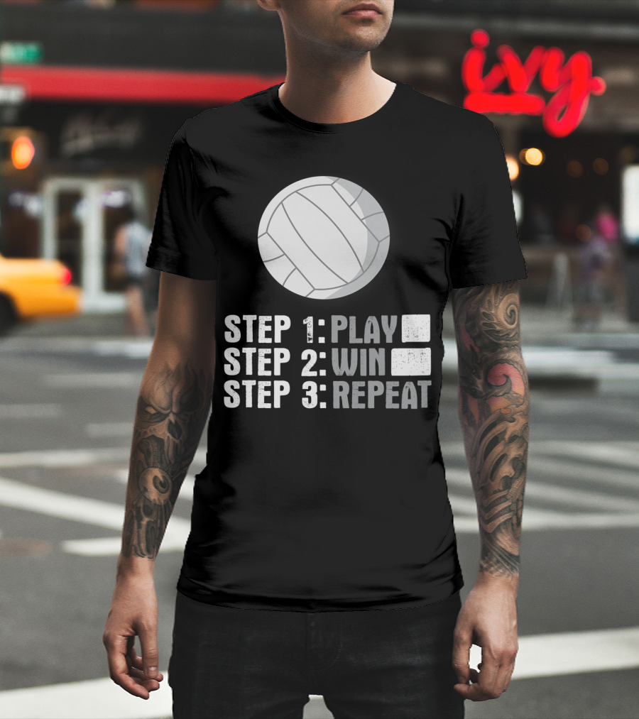 Step 1 2 3 Play Win Repeat Volleyball Athlete 7Q T-Shirt