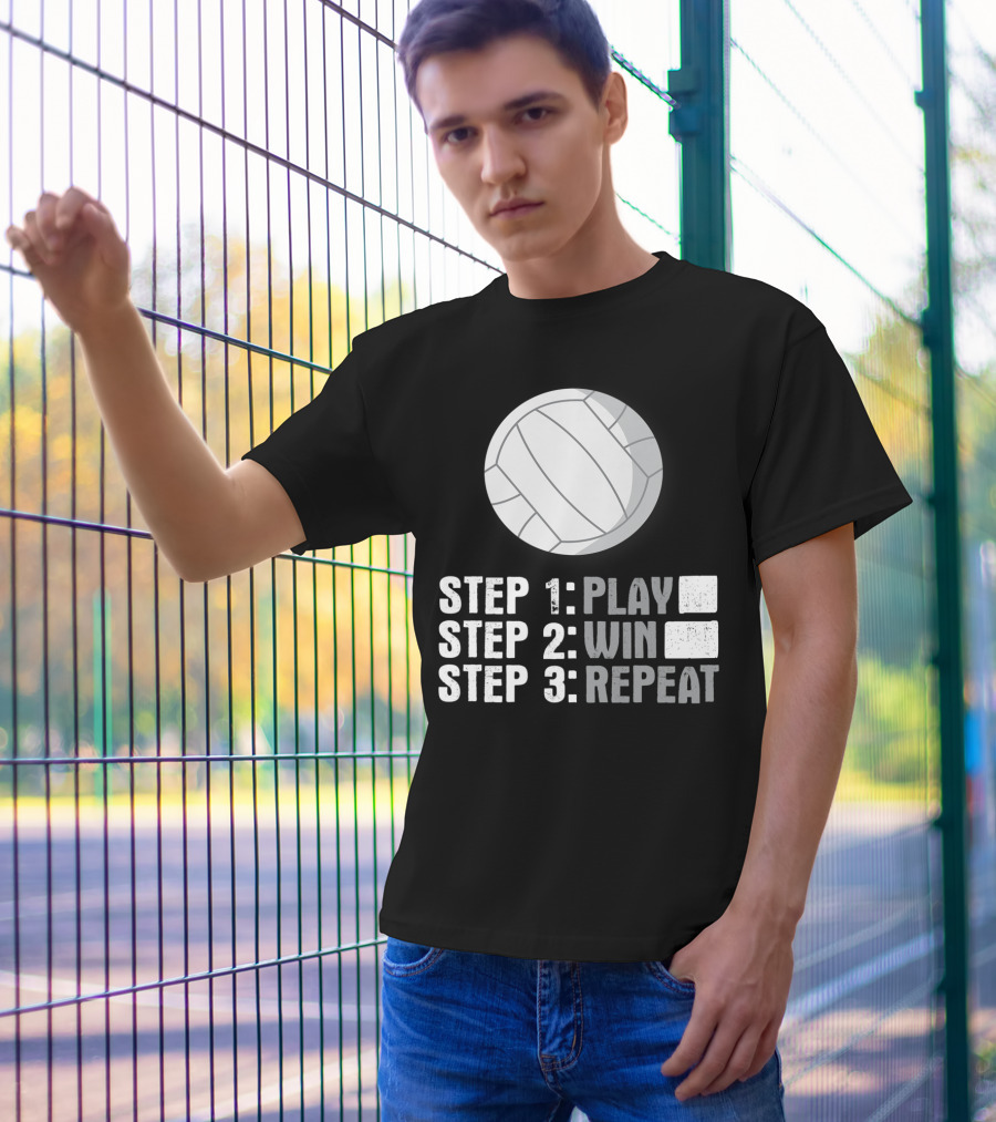 Step 1 2 3 Play Win Repeat Volleyball Athlete 7Q T-Shirt