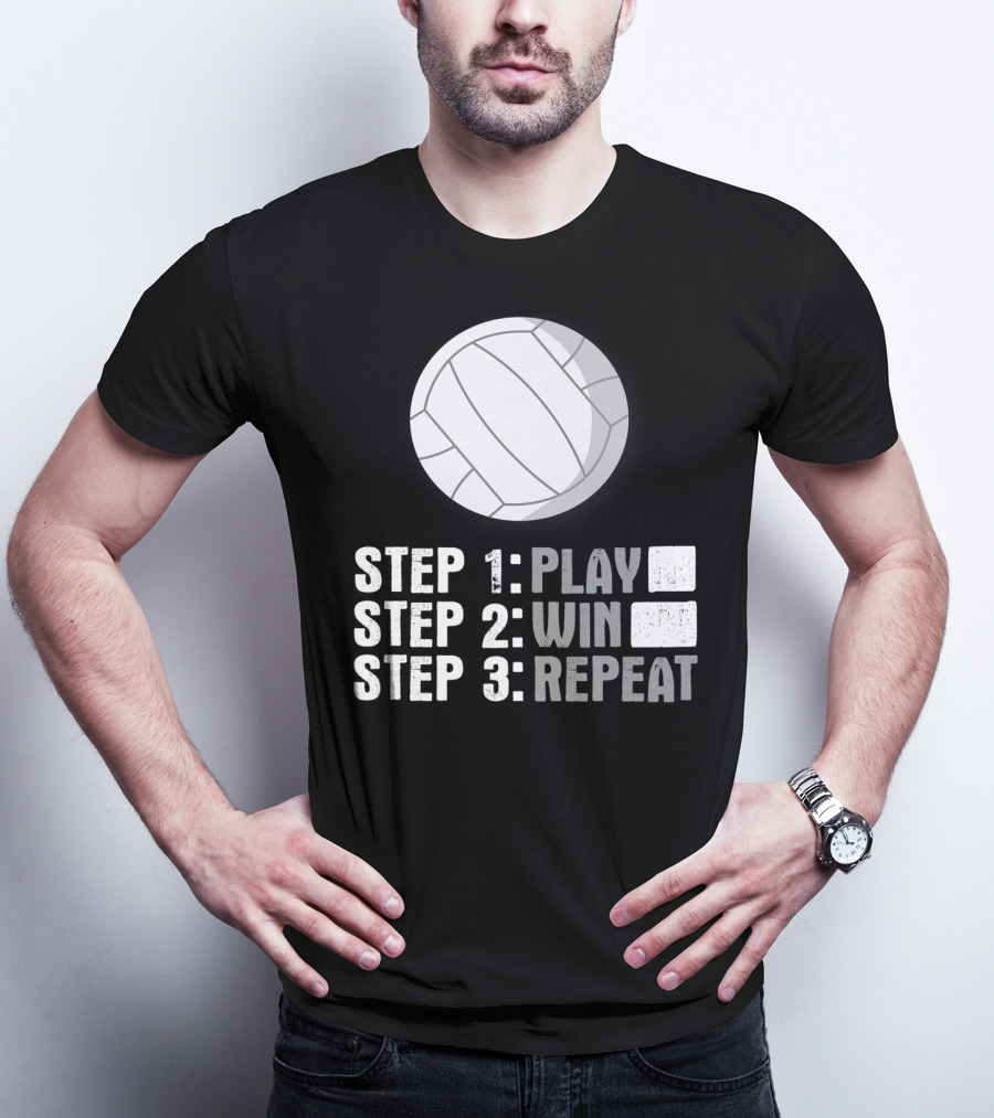 Step 1 2 3 Play Win Repeat Volleyball Athlete 7Q T-Shirt