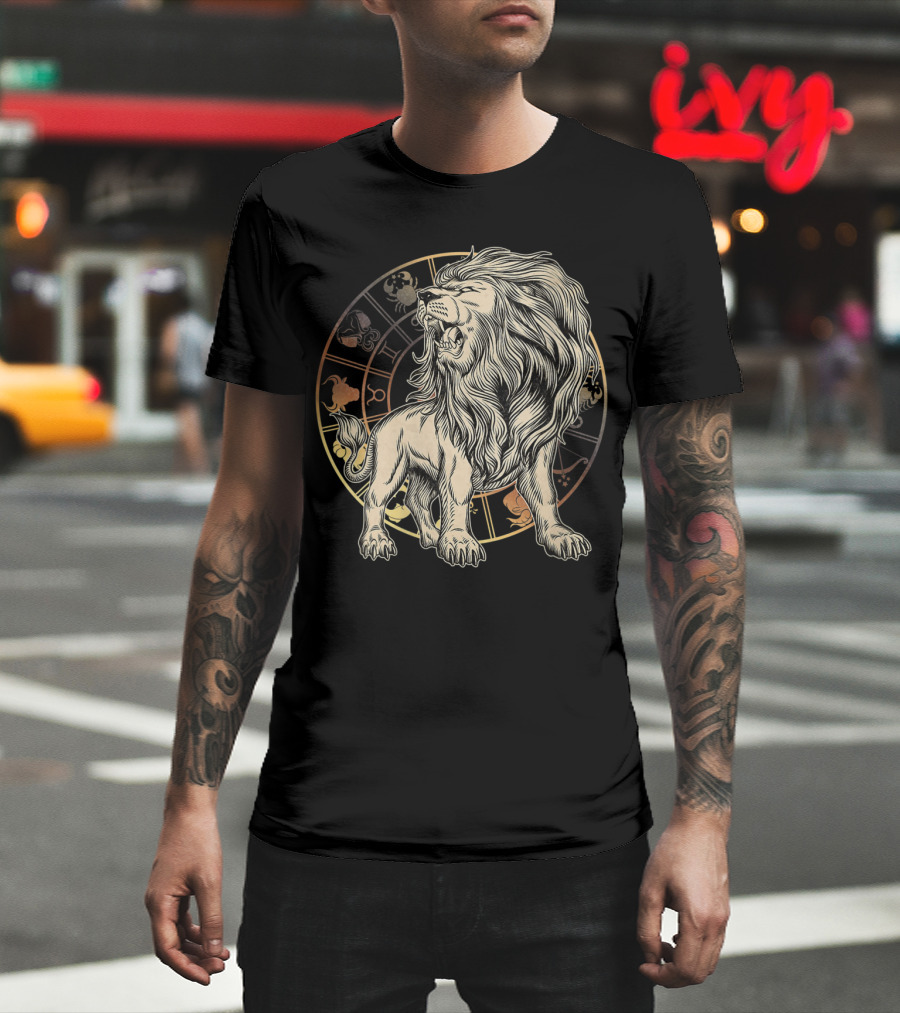 Leo Zodiac Lion Born In July August Astrology Circle T-Shirt
