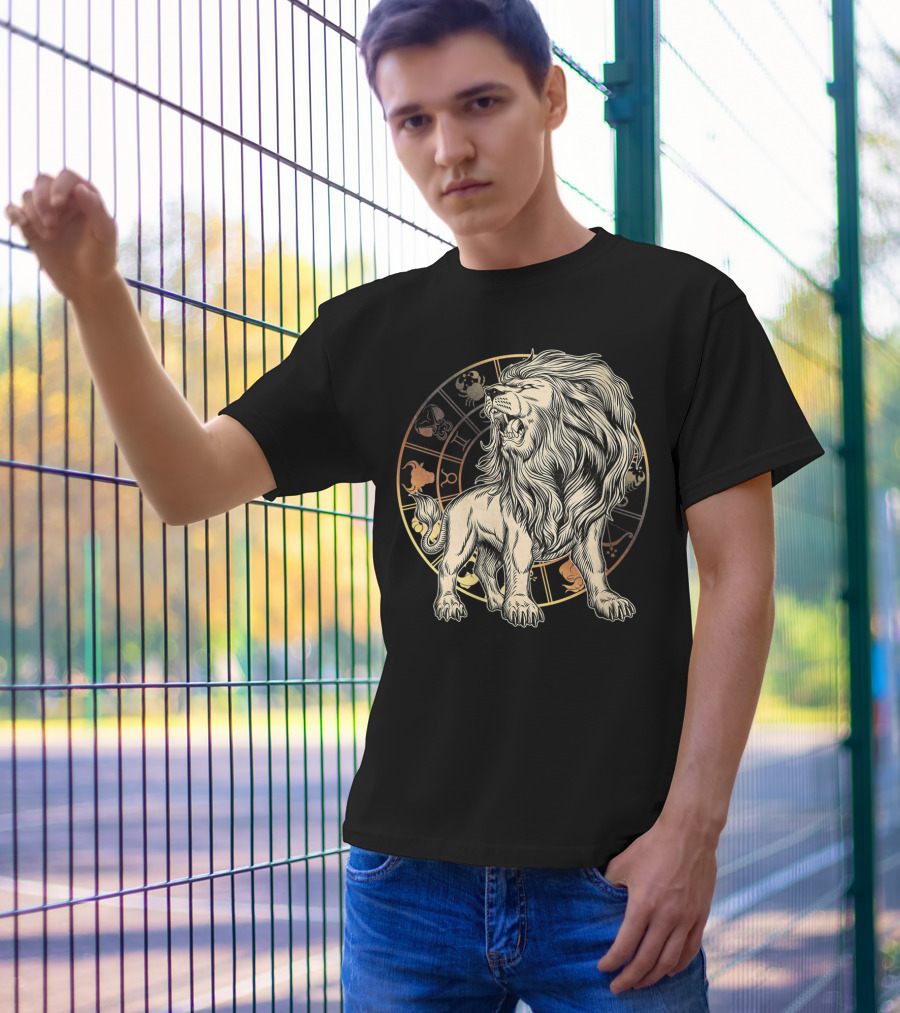 Leo Zodiac Lion Born In July August Astrology Circle T-Shirt