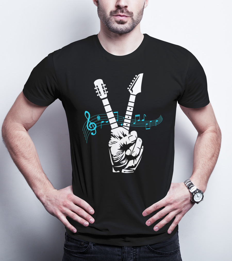 Peace Sign Musical Electric Acoustic Guitar Fusion T-Shirt