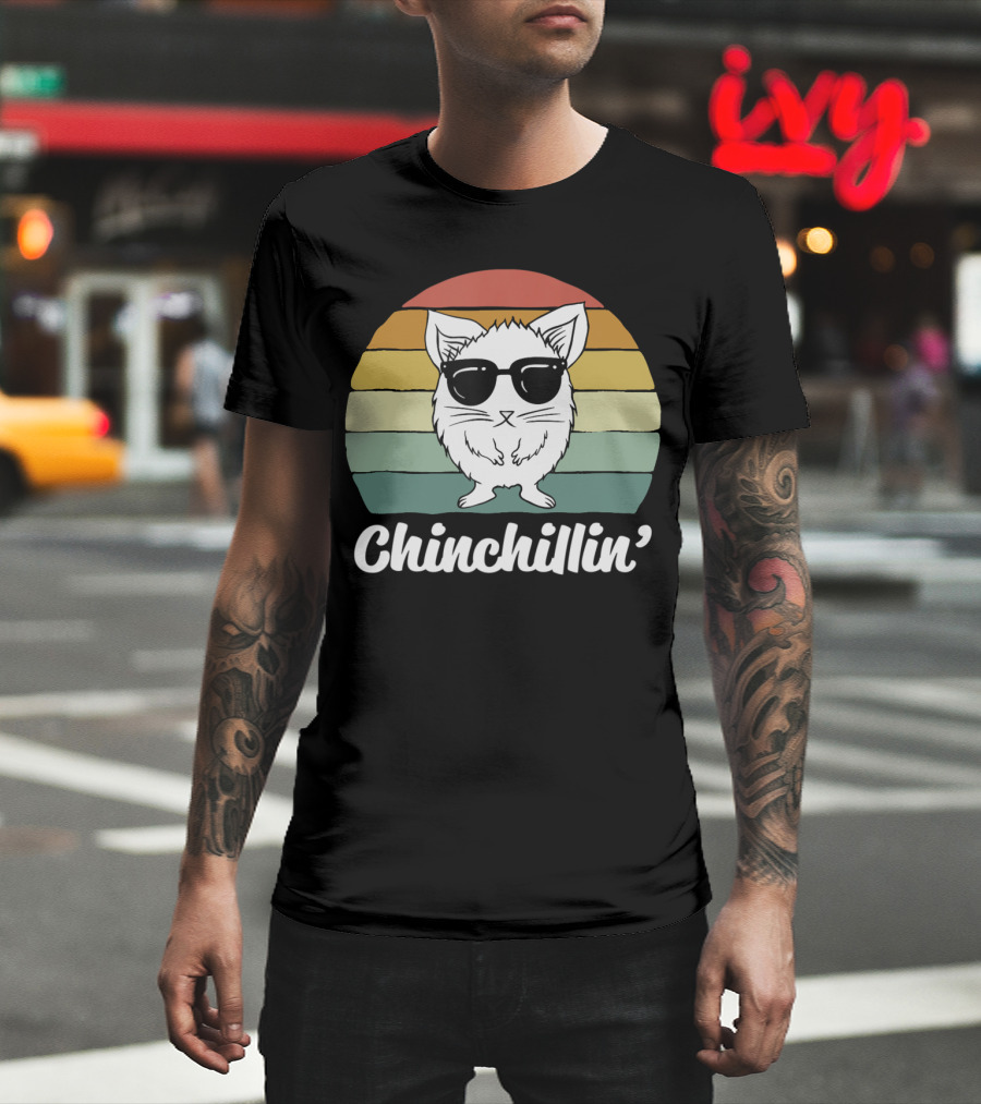 Chinchillin' Funny Chinchilla Owner Lover Retro Sunglasses T-Shirt