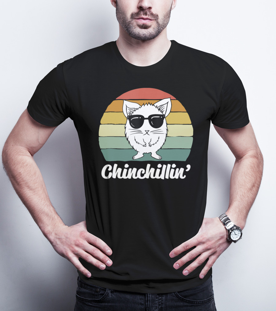 Chinchillin' Funny Chinchilla Owner Lover Retro Sunglasses T-Shirt
