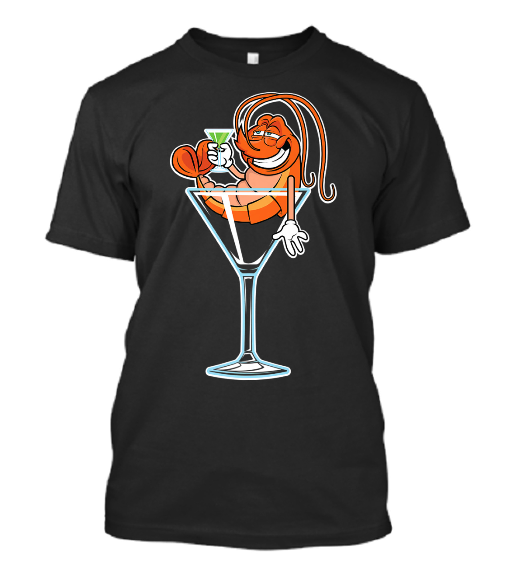 Drunk Shrimp Relaxing In Martini Glass With Cocktail Drink T-Shirt