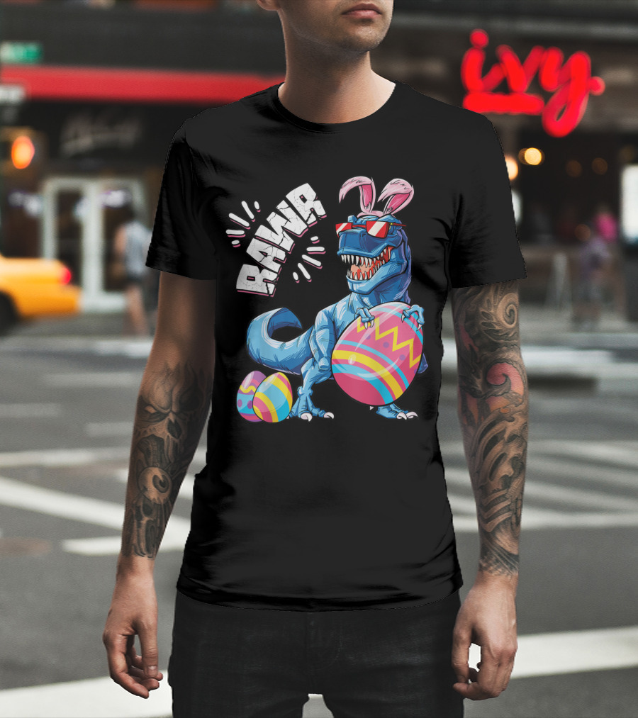 Easter Bunny Dinosaur Rex Rawr Eggs Girl T-Shirt