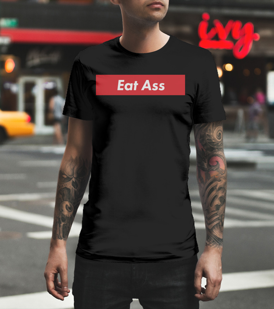 Eat Ass Red Box Logo Minimalist T-Shirt