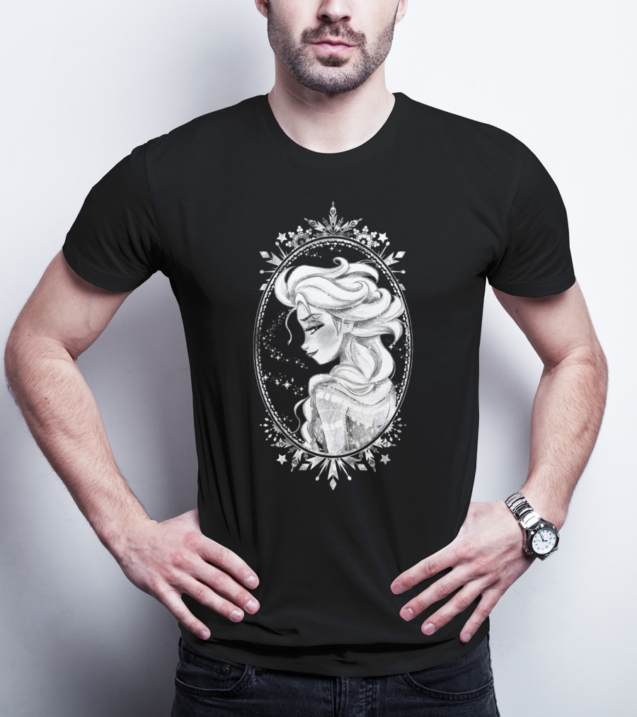 Disney Frozen Elsa Sketch Portrait Snowflakes Oval Frame T-Shirt
