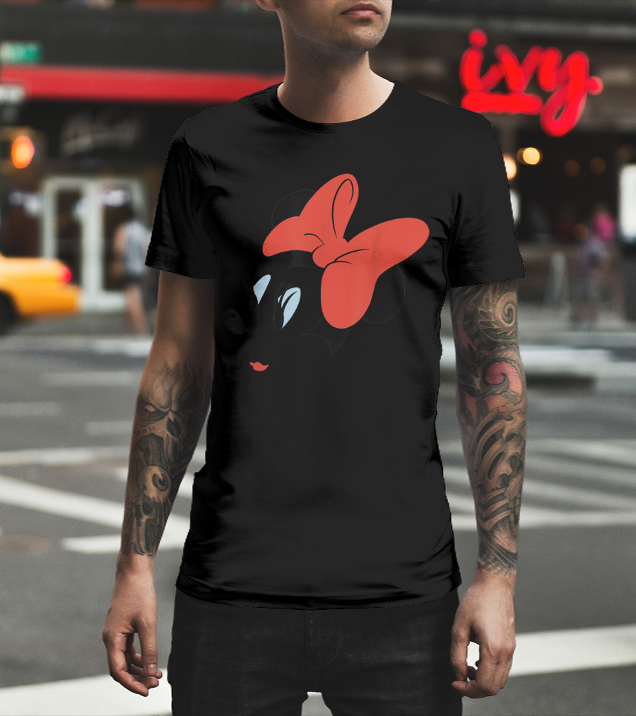 Disney Minnie Mouse Face Red Bow Sketch T-Shirt