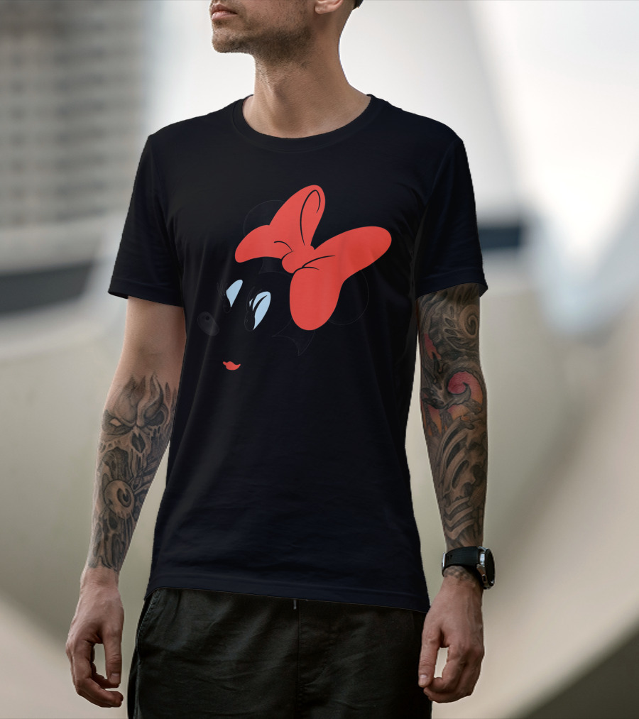 Disney Minnie Mouse Face Red Bow Sketch T-Shirt