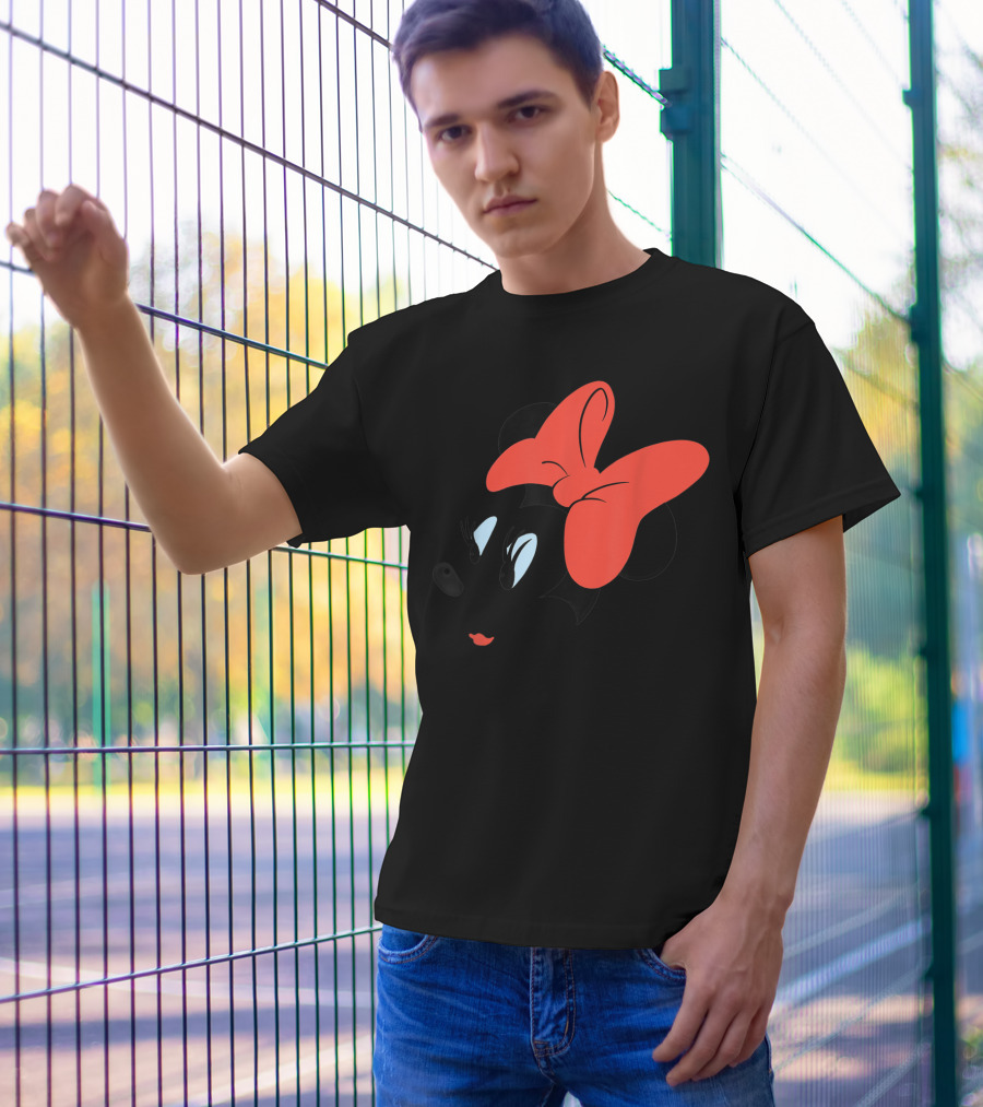 Disney Minnie Mouse Face Red Bow Sketch T-Shirt