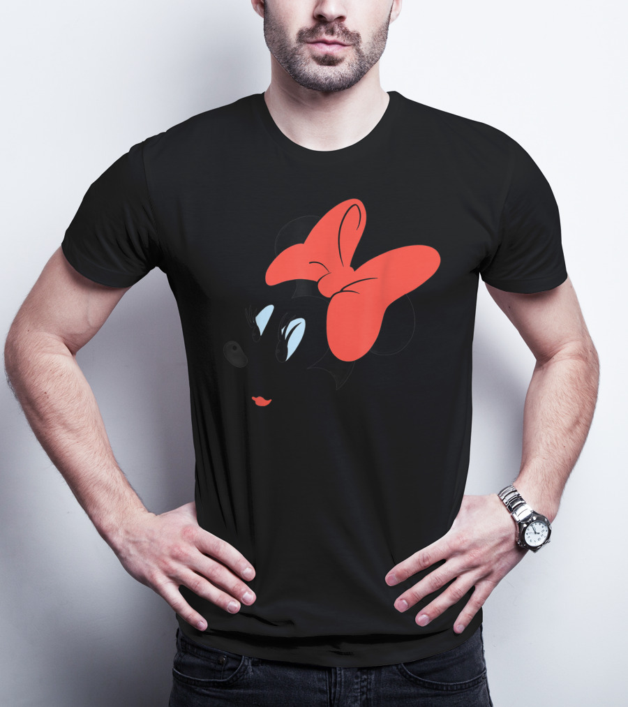 Disney Minnie Mouse Face Red Bow Sketch T-Shirt