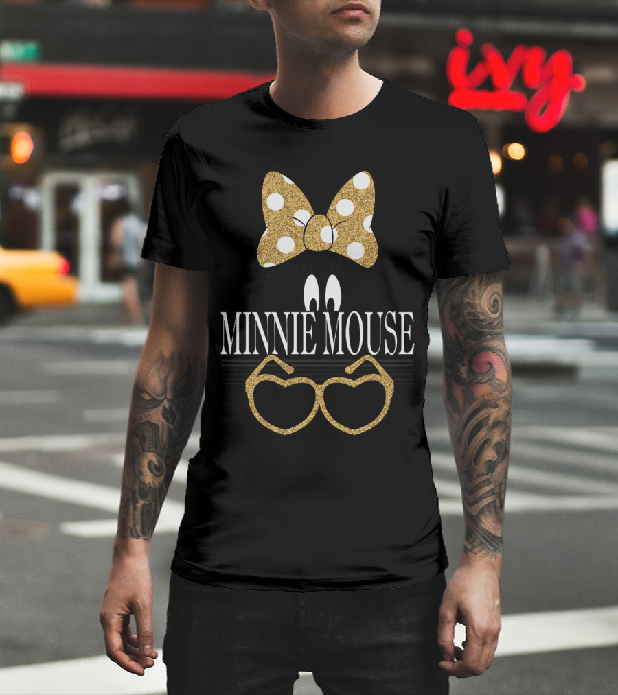 Minnie Mouse Gold Polka Dot Bow And Heart Sunglasses T-Shirt