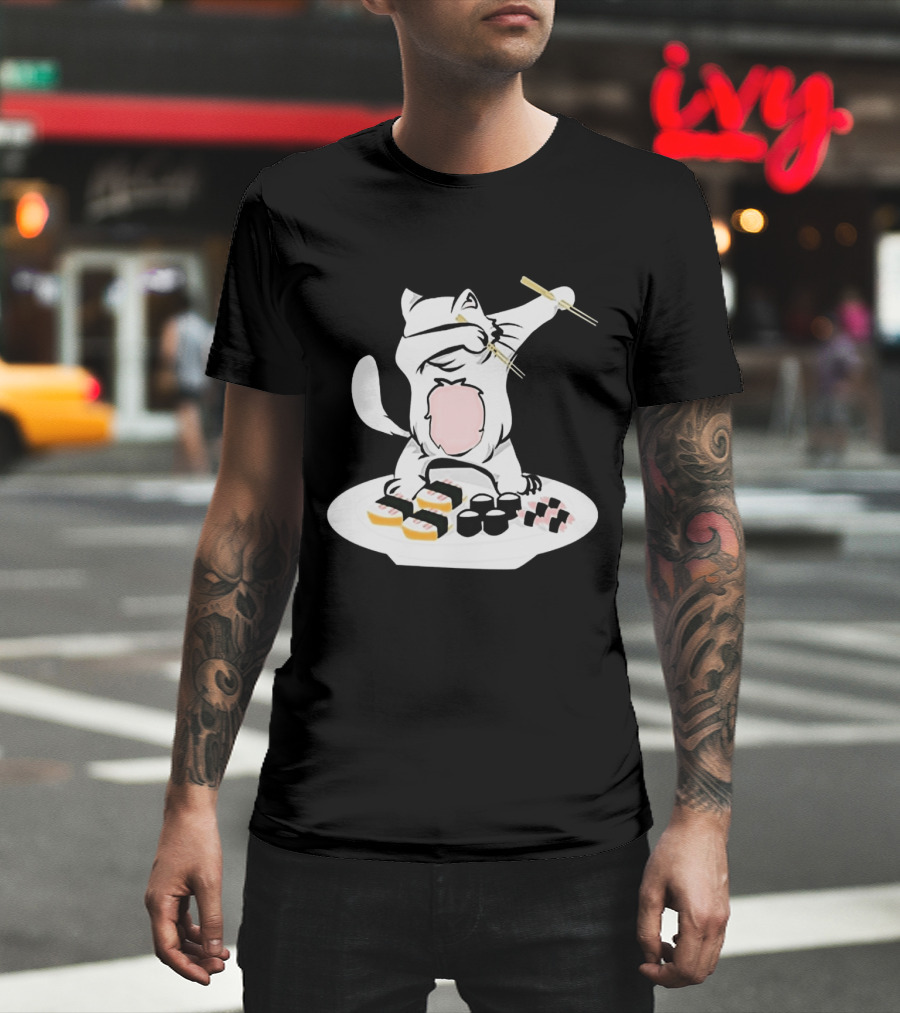 Catsushi Cute Cat Eating Sushi With Chopsticks T-Shirt