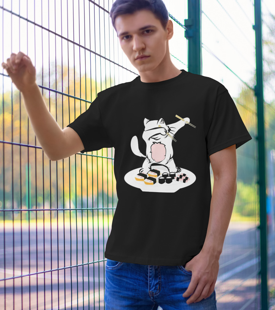 Catsushi Cute Cat Eating Sushi With Chopsticks T-Shirt