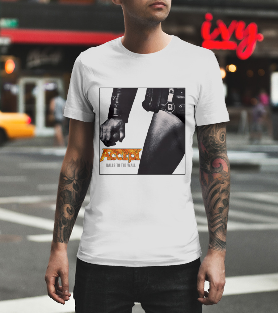 Accept Balls To The Wall Album Cover Leather Jacket And Studded Belt T-Shirt