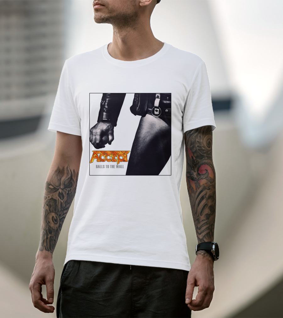 Accept Balls To The Wall Album Cover Leather Jacket And Studded Belt T-Shirt