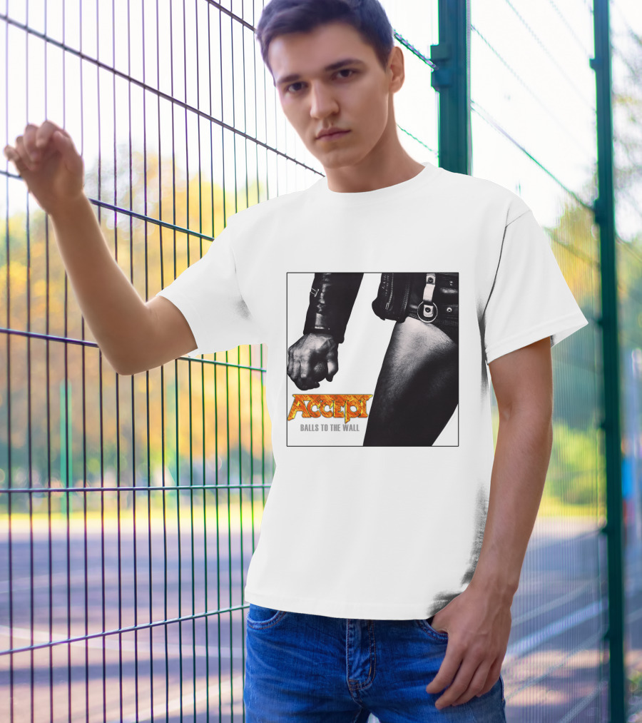 Accept Balls To The Wall Album Cover Leather Jacket And Studded Belt T-Shirt