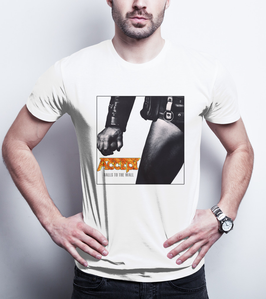 Accept Balls To The Wall Album Cover Leather Jacket And Studded Belt T-Shirt