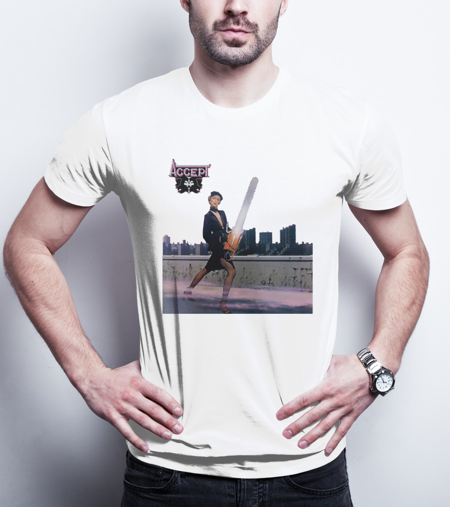 Accept Chainsaw Woman Cityscape Scene T-Shirt