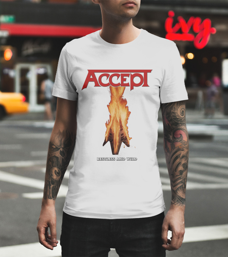 Accept Restless And Wild Flaming Guitar T-Shirt