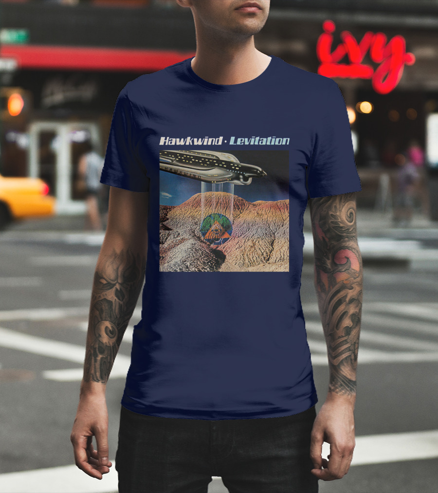 Hawkwind Levitation Spaceship Over Mountain Landscape T-Shirt