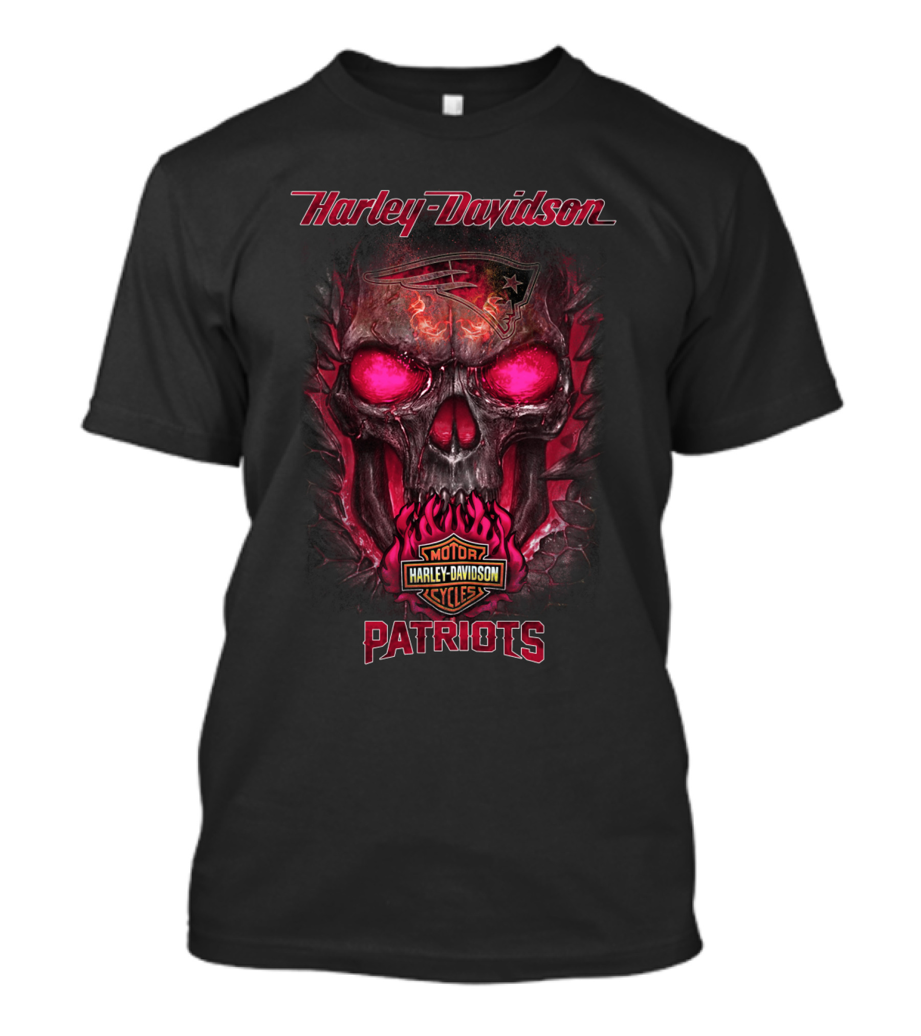 Harley Davidson Motorcycle Skull New England Patriots T-Shirt