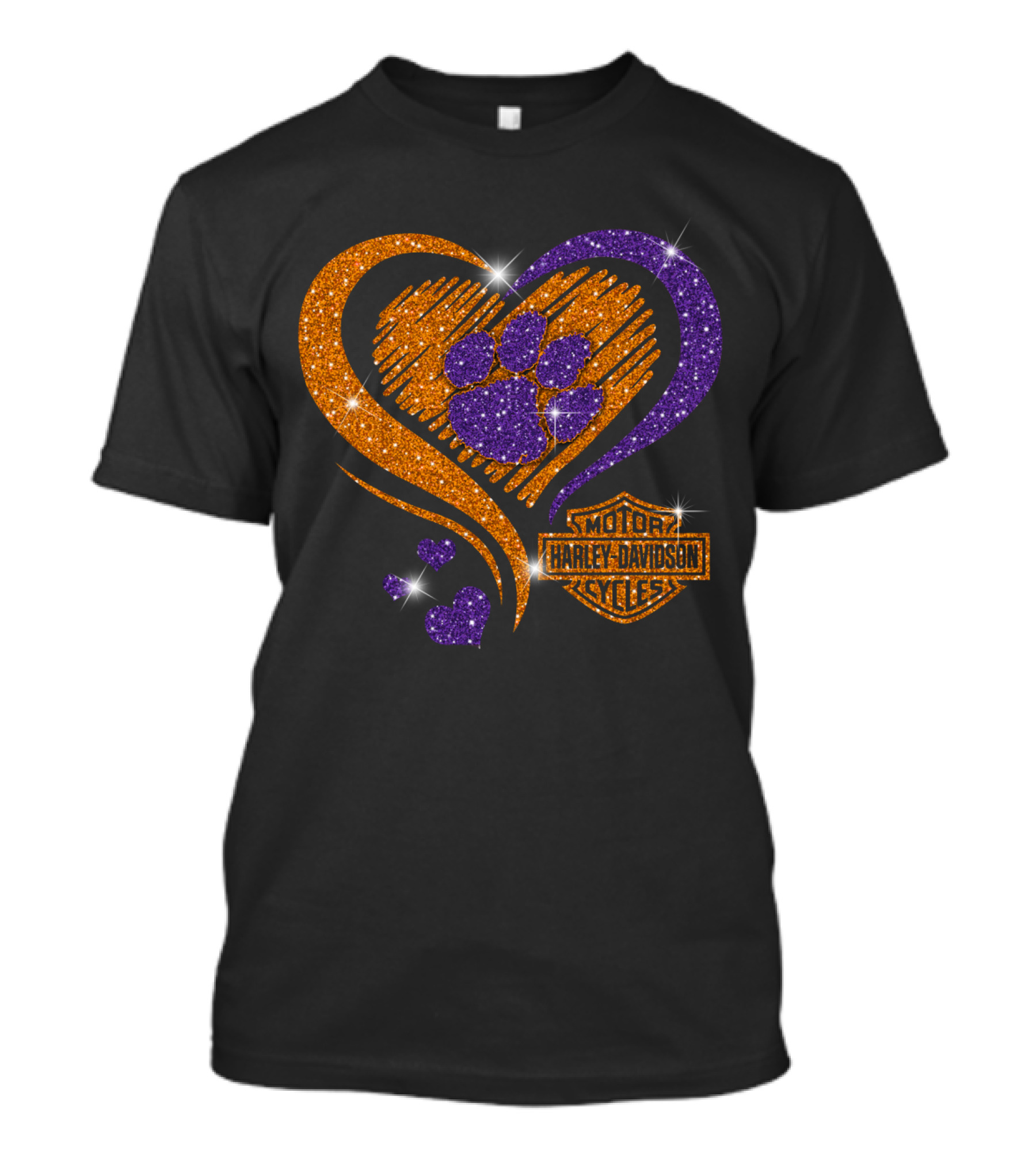 Clemson Tigers Purple Paw Heart Harley Davidson T-Shirt
