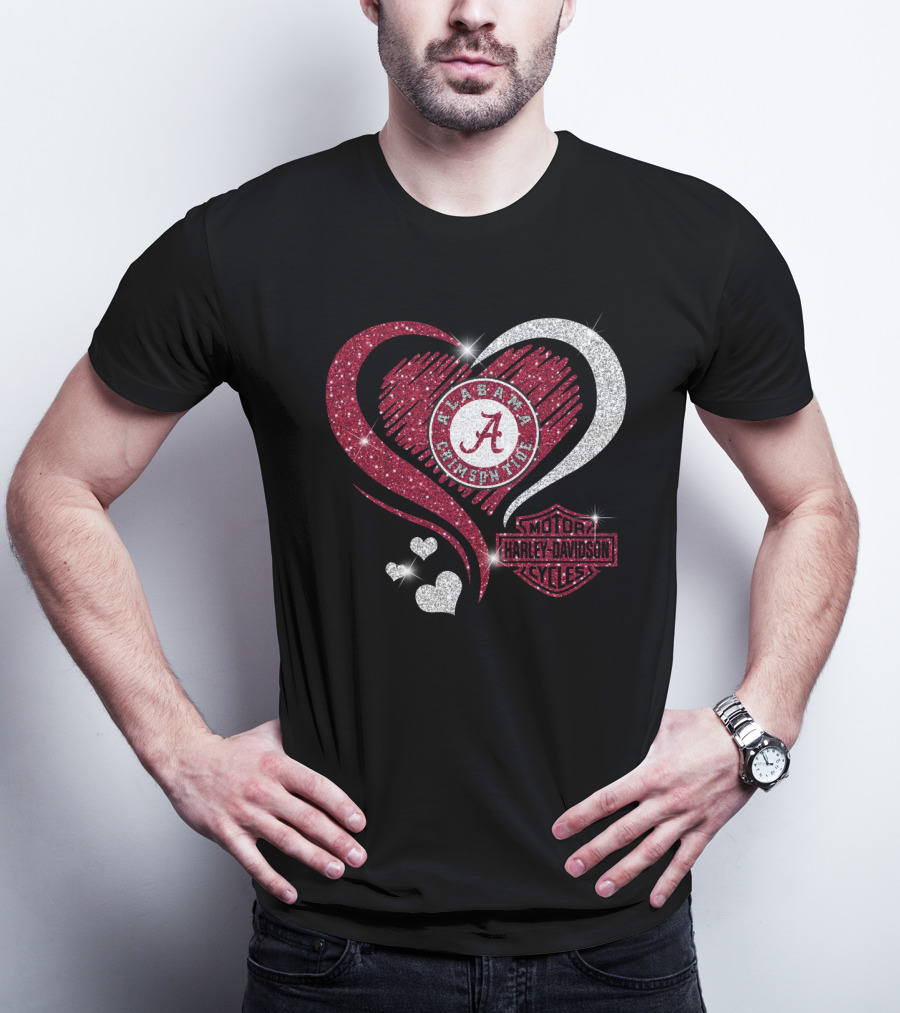 Alabama Crimson Tide Harley Davidson Heart Glitter T-Shirt