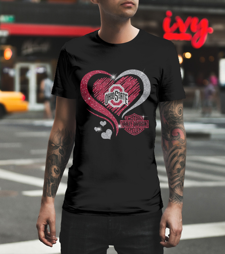 Ohio State Buckeyes Harley Davidson Heart T-Shirt