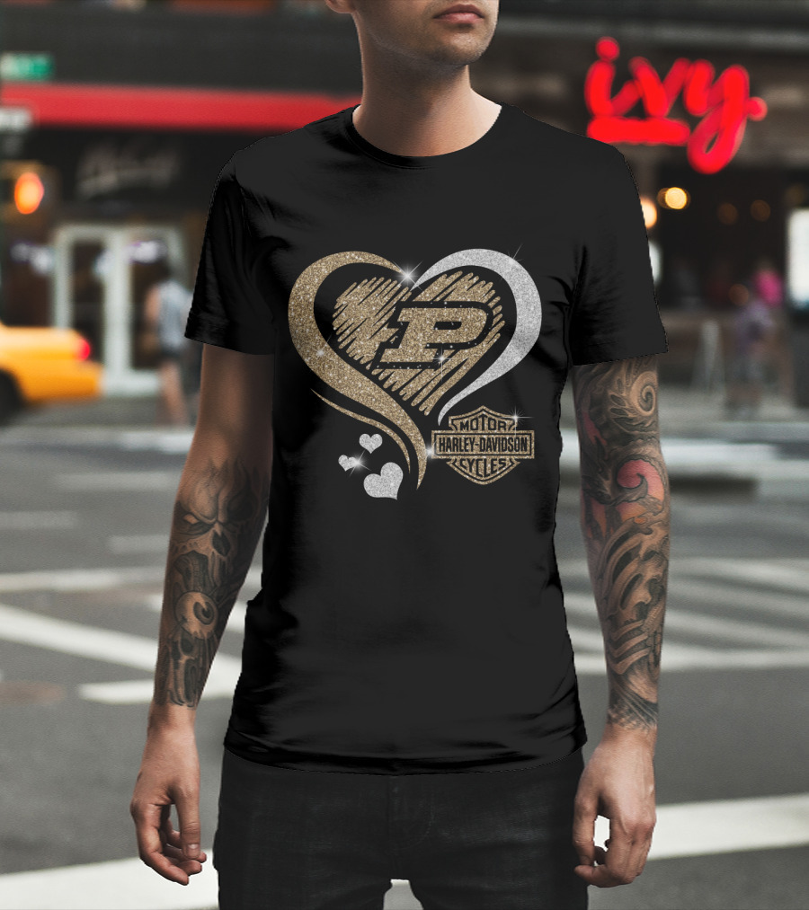 Purdue Boilermakers Heart Harley Davidson T-Shirt