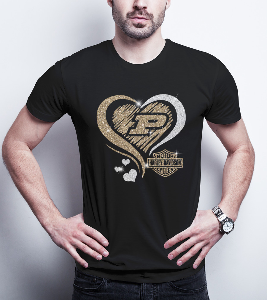 Purdue Boilermakers Heart Harley Davidson T-Shirt