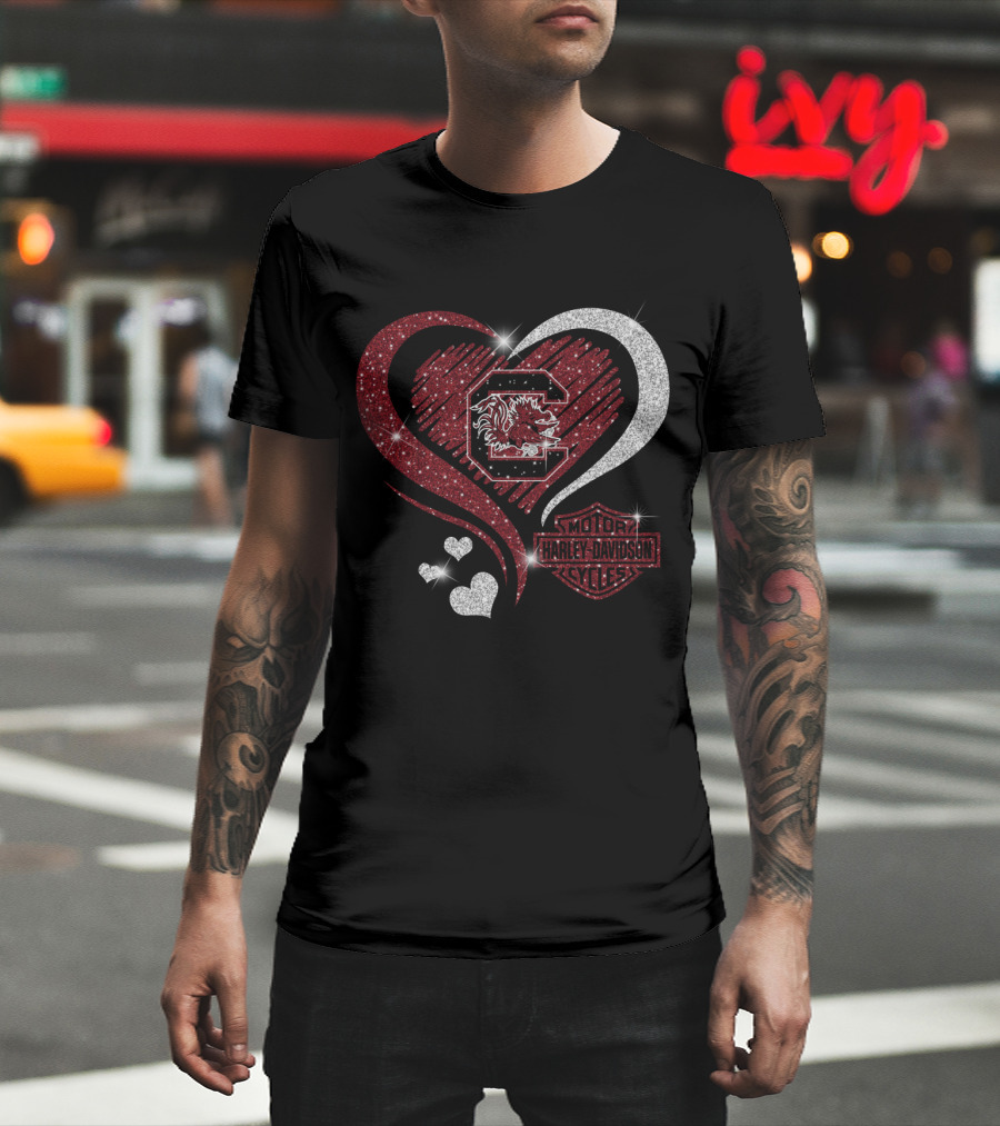 South Carolina Gamecocks Harley Davidson Heart Intertwine T-Shirt