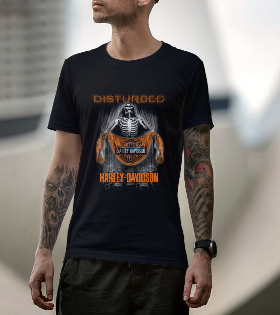 Disturbed Harley Davidson Motor Cycles Skeleton T-Shirt