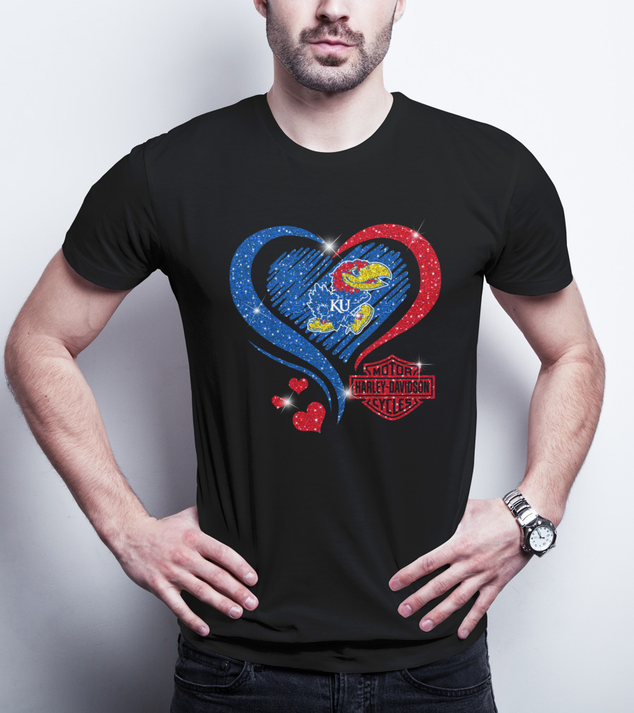 Ku Heart Harley Davidson Kansas Jayhawks T-Shirt