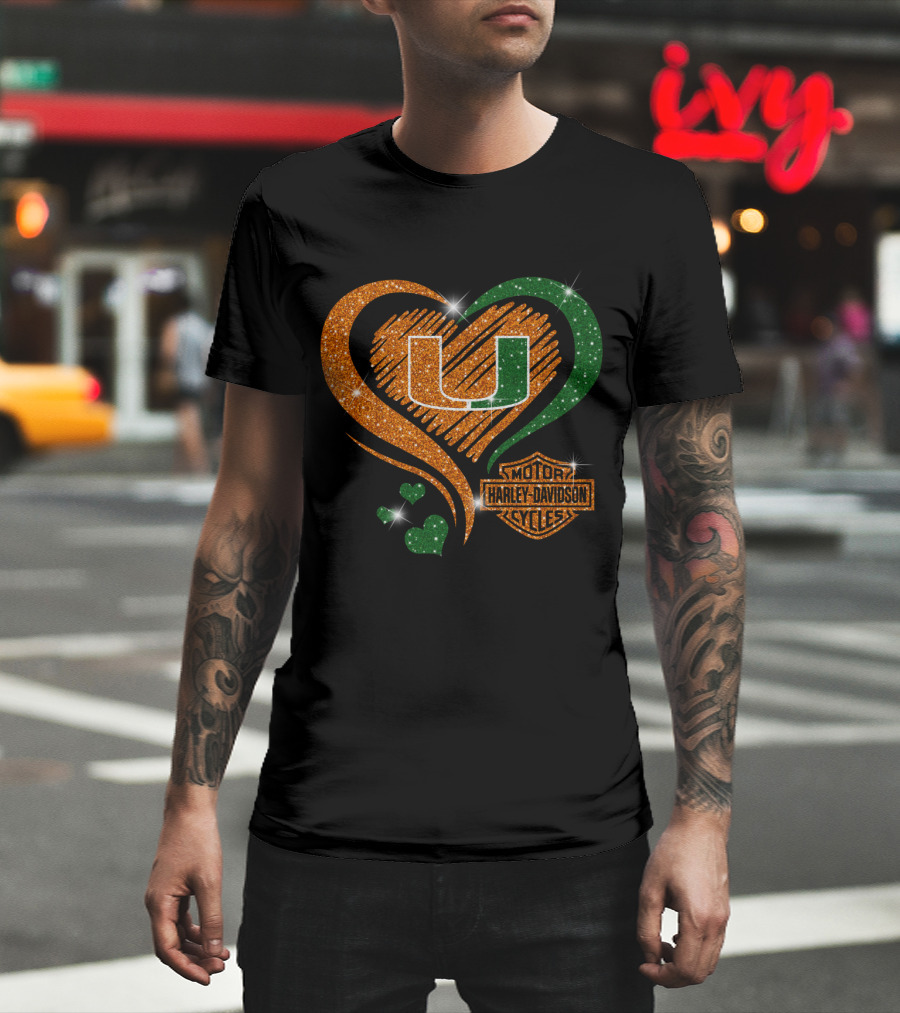 U Miami Hurricanes Heart Harley Davidson Style T-Shirt